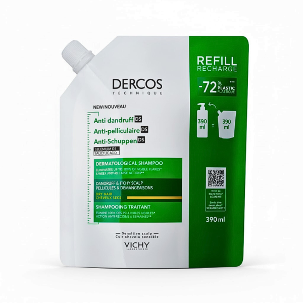 Dercos Shampoing Anti-Pelliculaire Cheveux Secs Refill Recharge 390ml ...